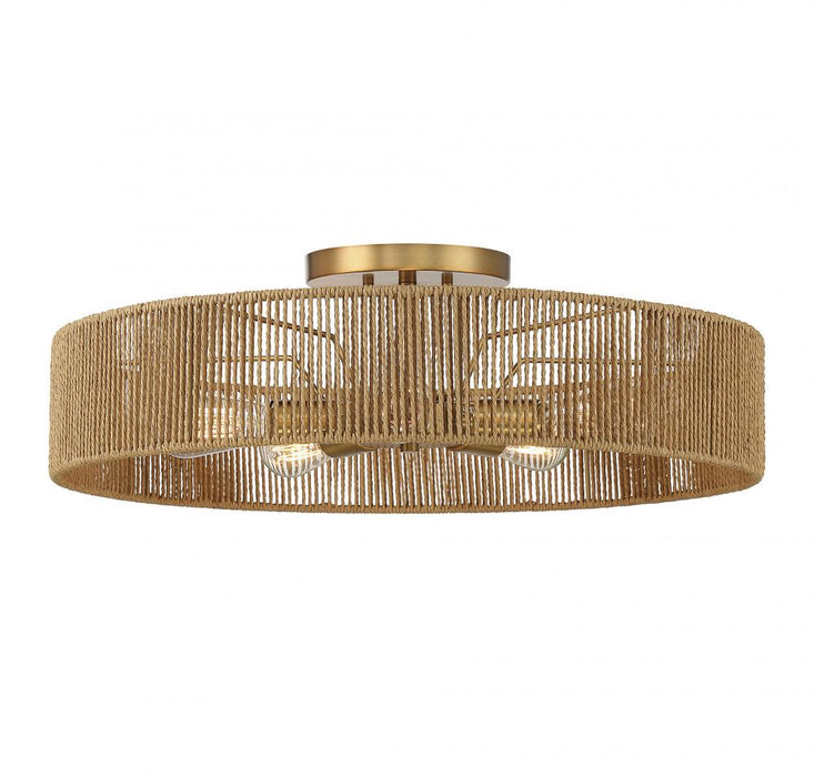 Ashe 5-Light Ceiling Light in Warm Brass and Rope — Belles Lighting