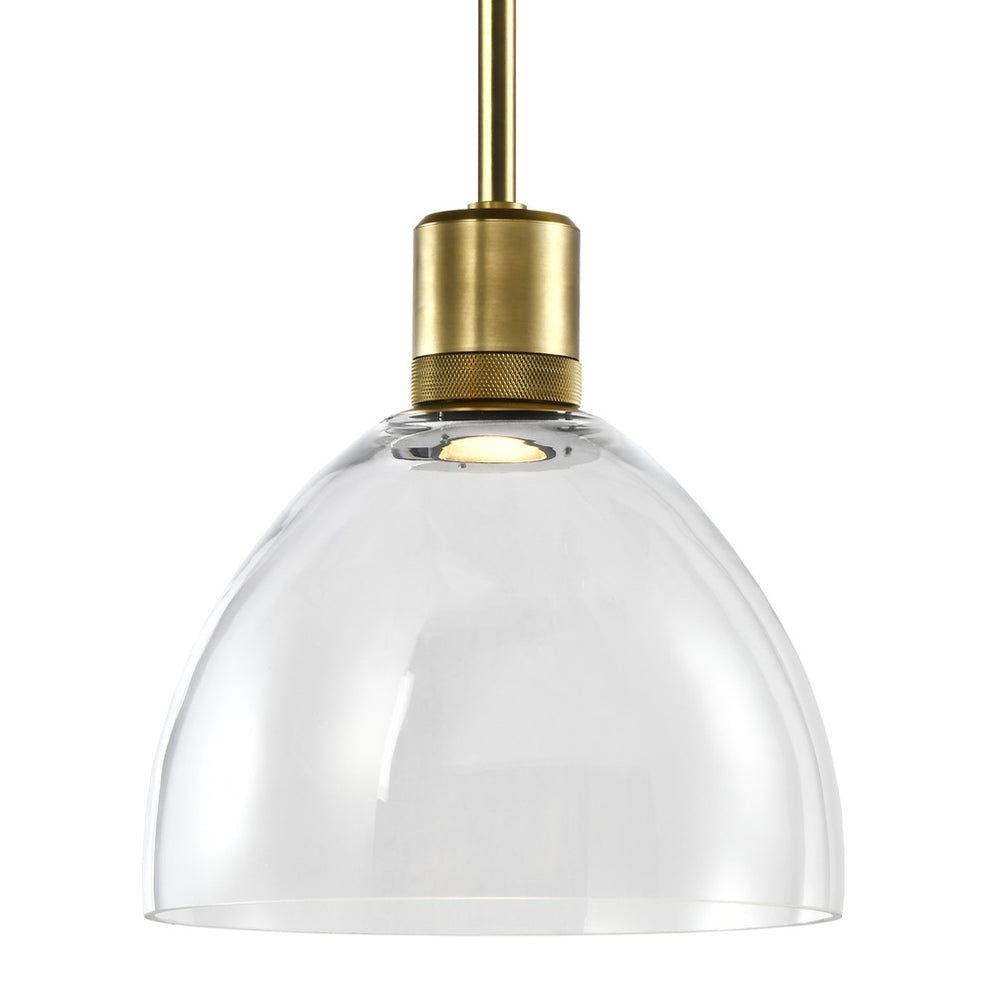 Zigrina Glass Dome LED Pendant with Knurl Ring Aged Brass — Belles Lighting