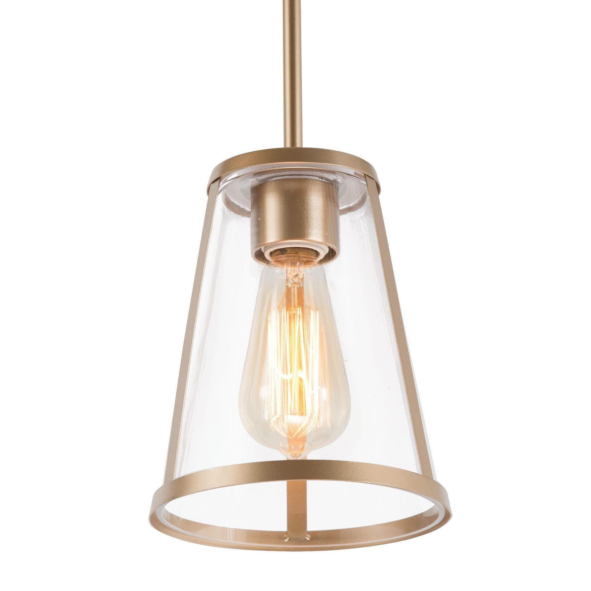 LNC Modern Clear Glass Metal Frame 1-Light Conical Pendant Light, Gold ...